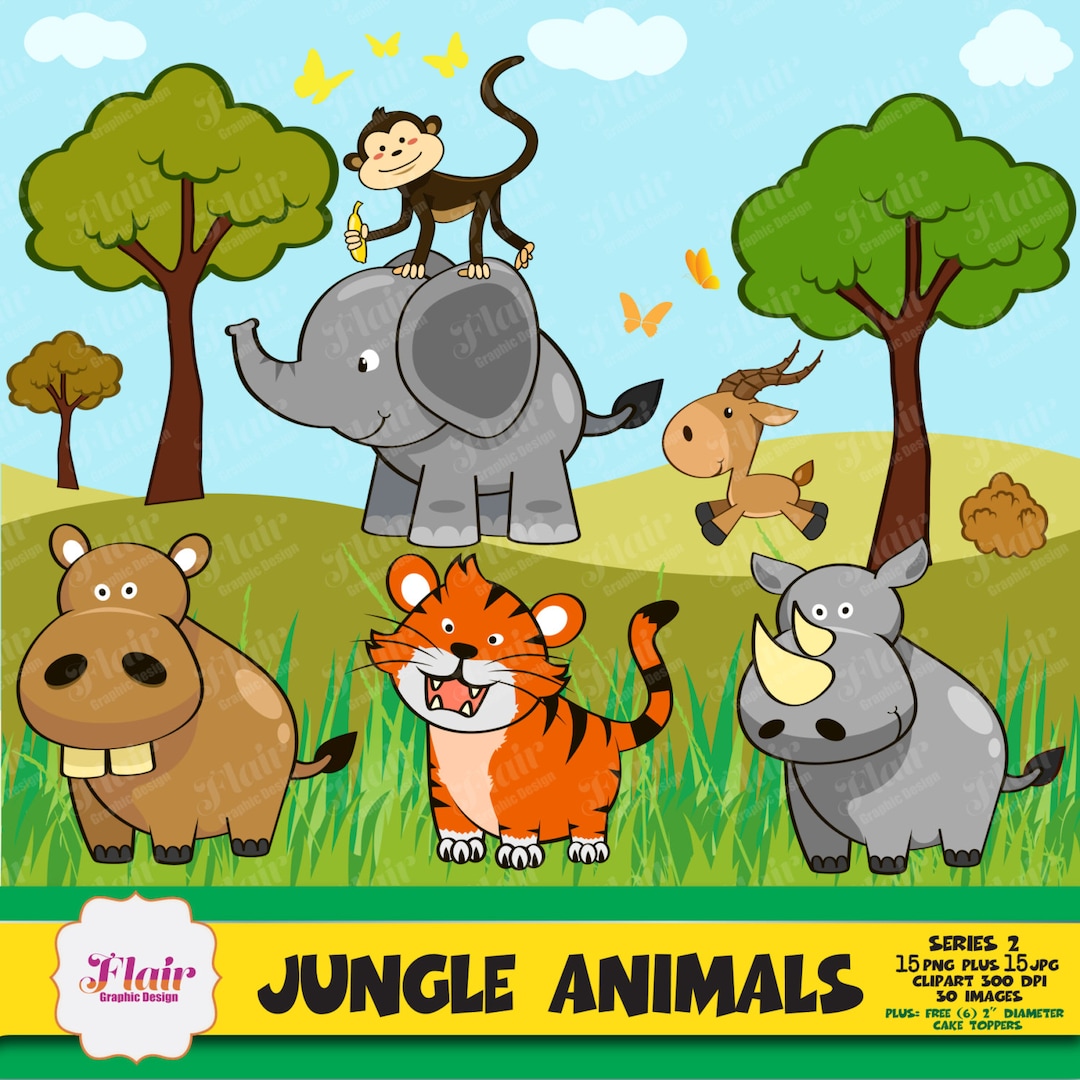 JUNGLE ANIMALS Clipart, Baby Animals, Safari Clipart, Zoo Animals ...