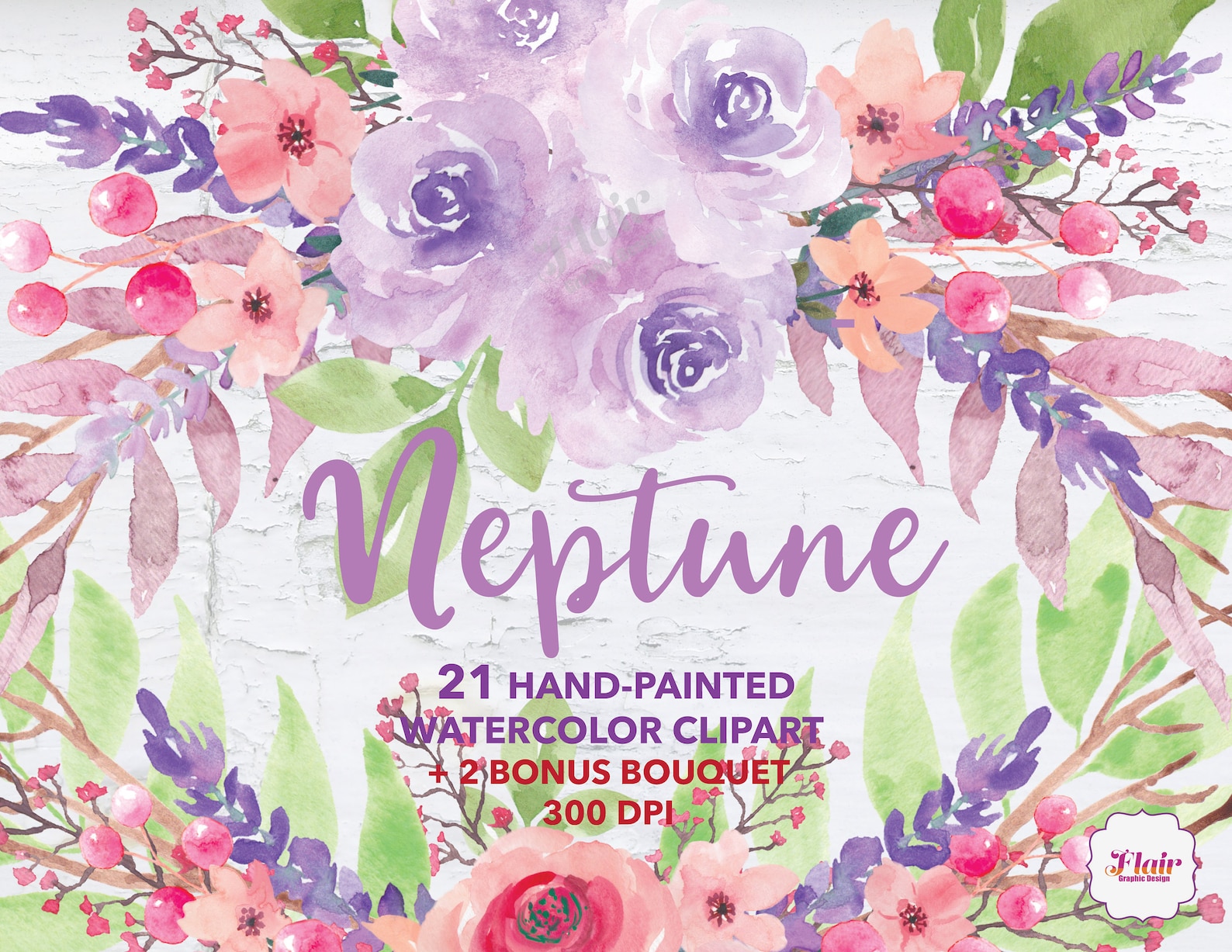 Neptune Roses Watercolor Flowers Clipart Hand-painted Purple - Etsy