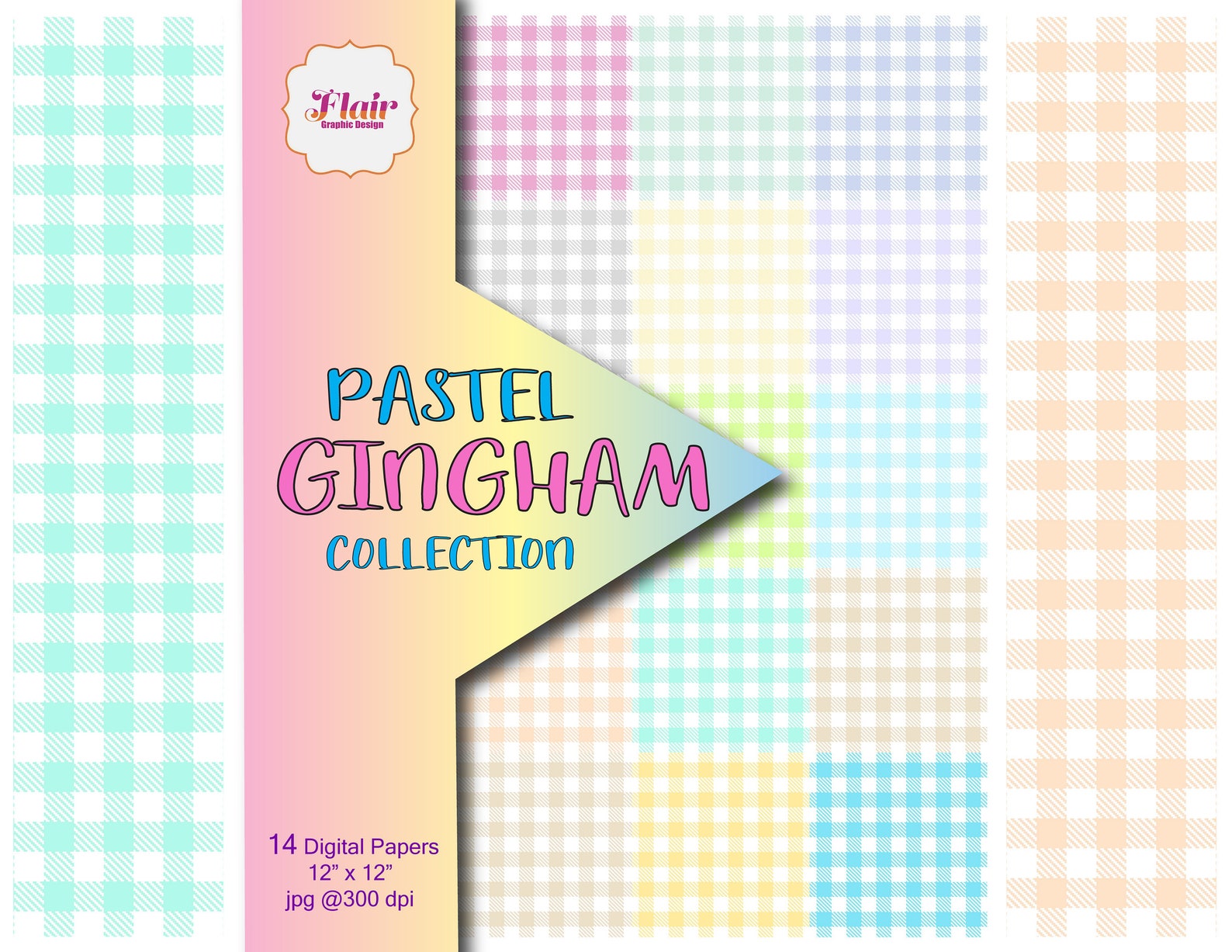 Gingham Pastels Digital Papers Plaid Pattern Spring Colors - Etsy