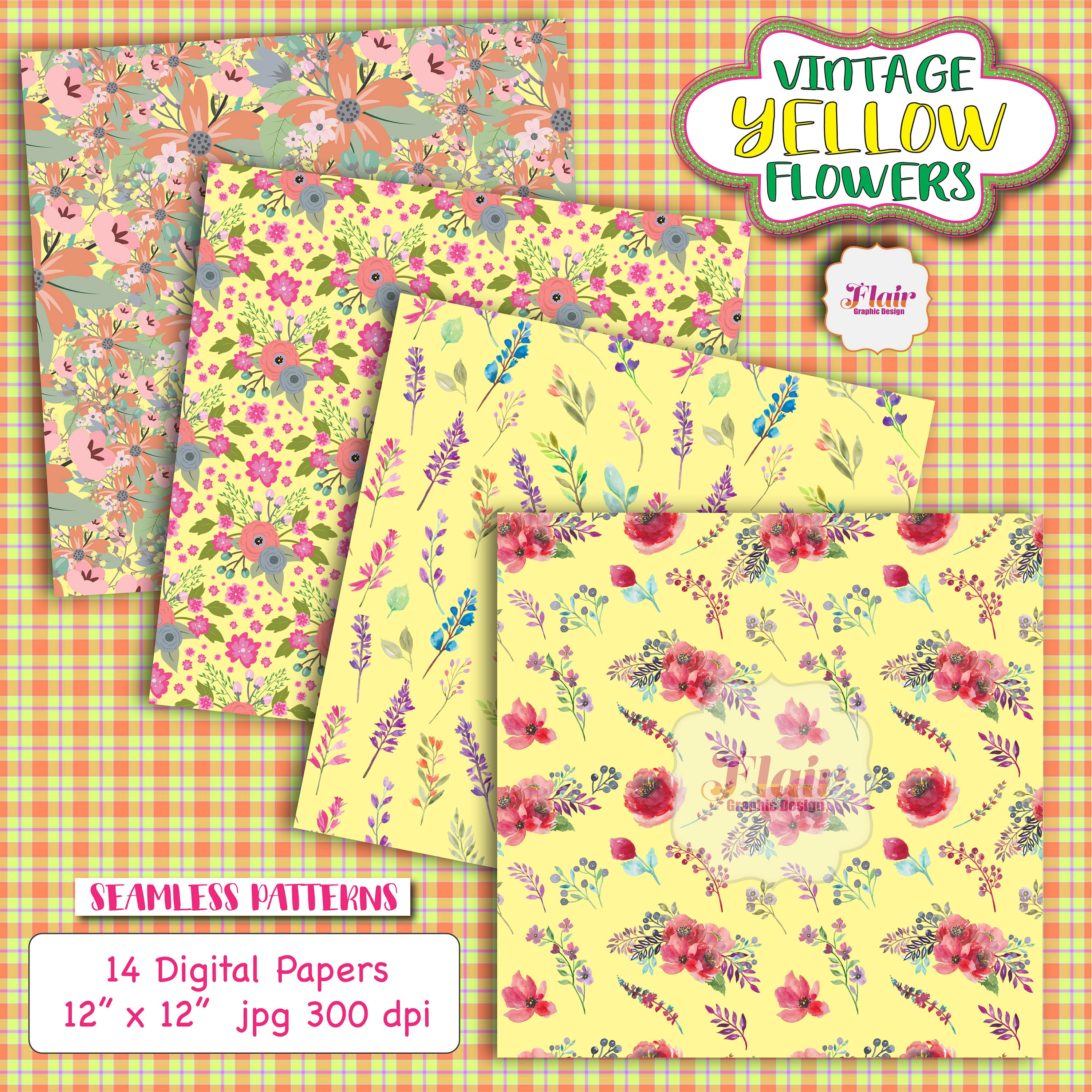 Yellow Vintage Flowers Seamless Patterns Digital Papers - Etsy