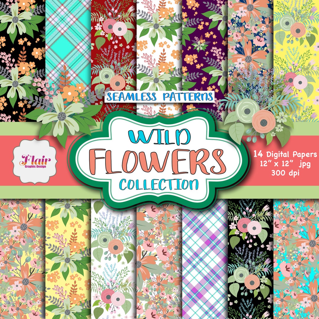 Wild Flowers Hand Drawn Seamless Patterns, Floral Patterns, Spring ...