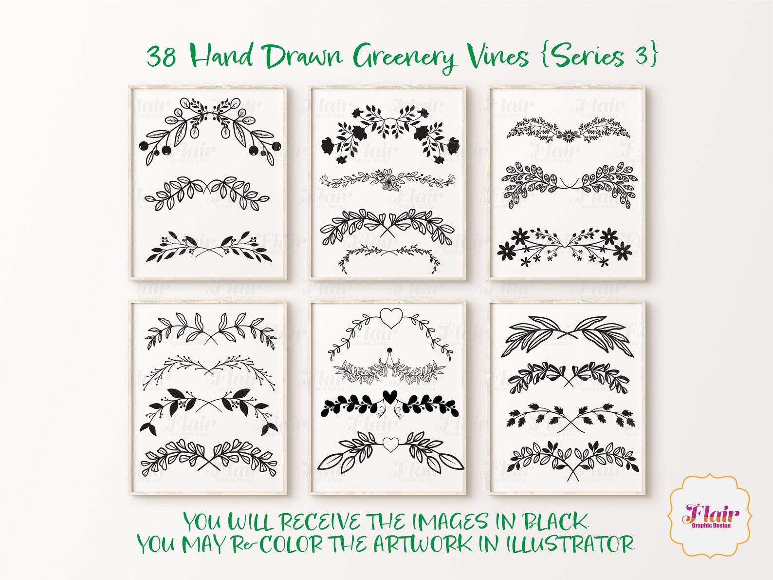 Greenery Vines Bundle S3 SVG, PNG, Hand Drawn Leaves Svg, Leaf Divider ...