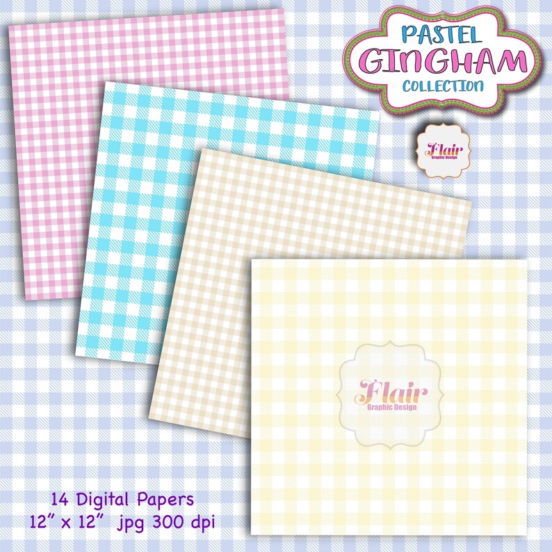 Gingham Pastels Digital Papers, Plaid Pattern, Spring Colors Paper ...