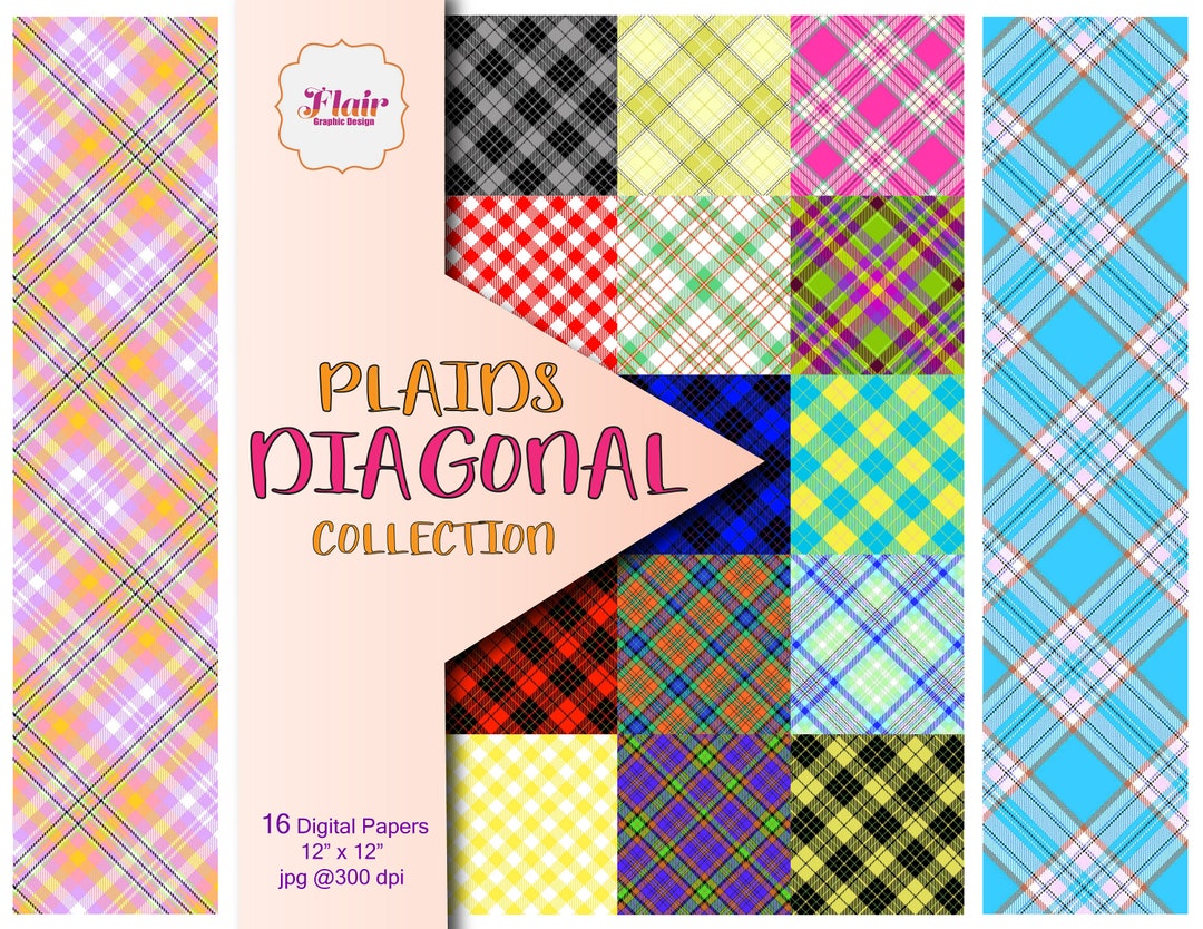 Diagonal Plaids Digital Paper, Spring Colors, Colorful Design, Preppy ...