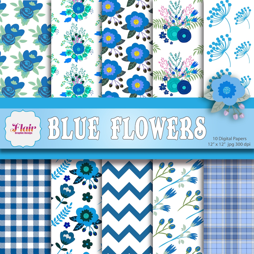 BLUE FLOWERS Digital Papers, Floral Patterns, Spring Flowers, Floral ...