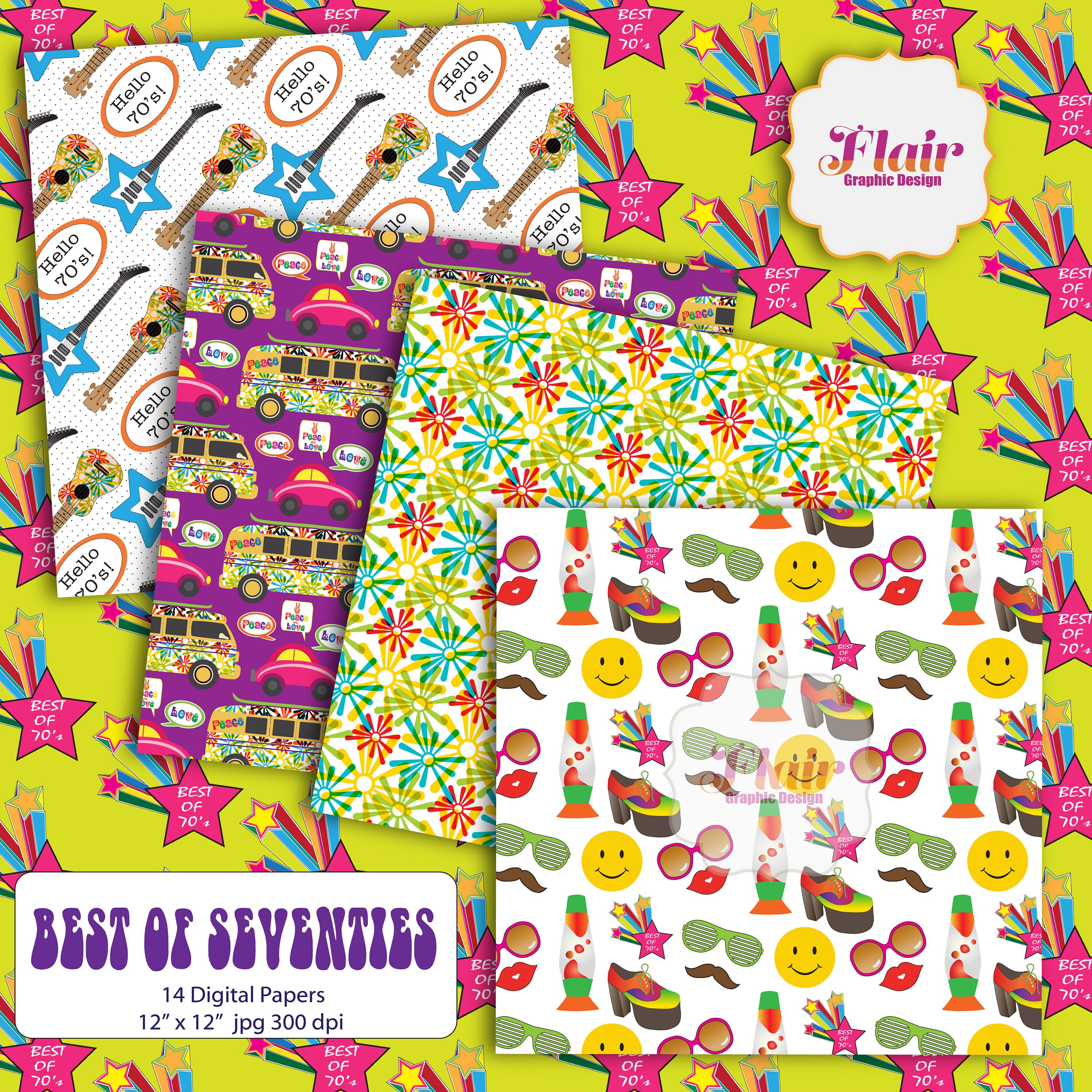 70's Digital Papers, Hippie Papers, 1970, Retro, Photo Booth Props ...