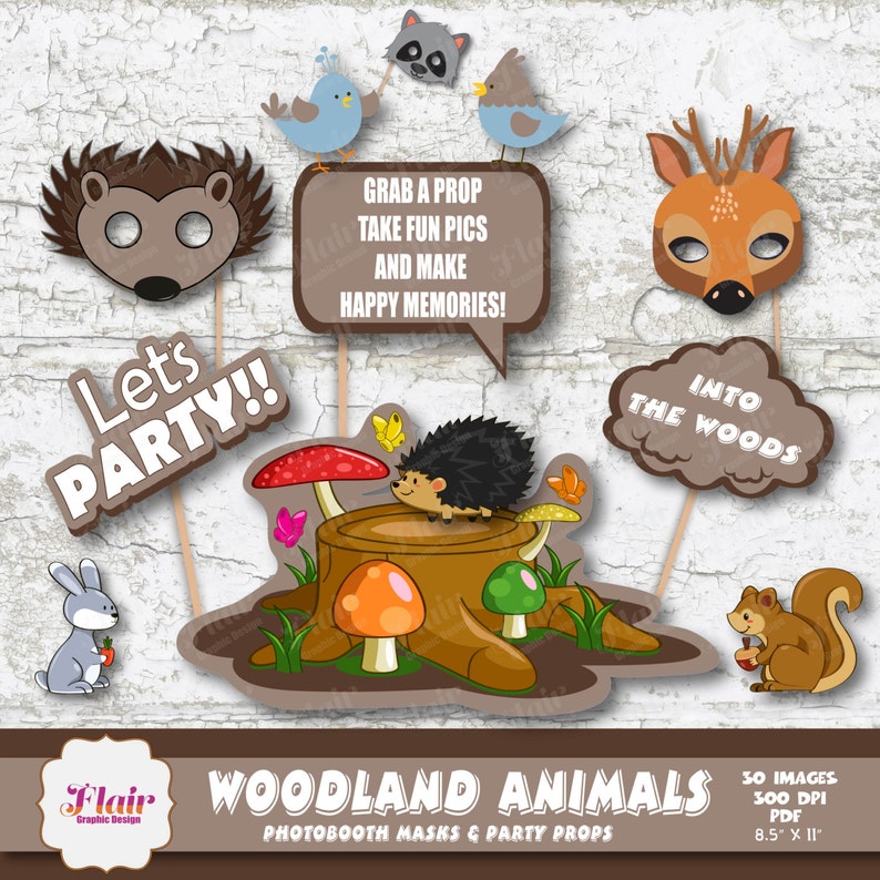 WOODLAND ANIMALS Photo Booth Masks and Party Props Printable | Etsy