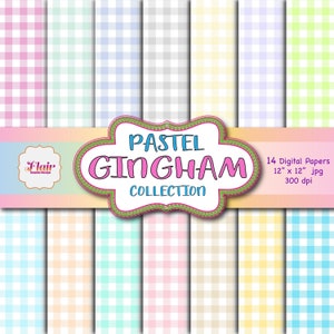 Gingham Pastels Digital Papers, Plaid Pattern, Spring Colors Paper ...