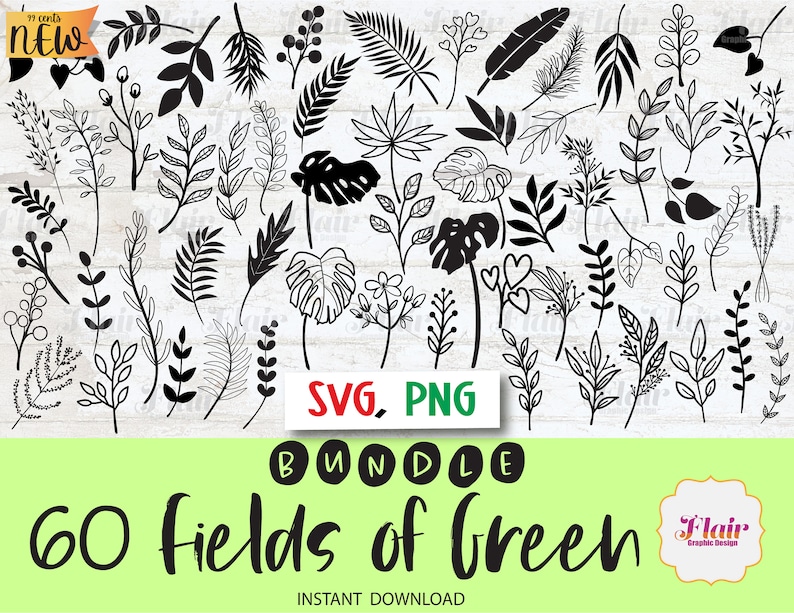 Fields of Green SVGPNG Bundle Greenery Svg Hand Drawn Line - Etsy