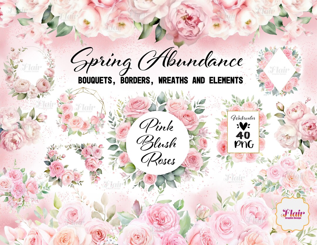 Watercolor Blush Pink Roses PNG, Spring Dusty Roses Floral Clipart ...