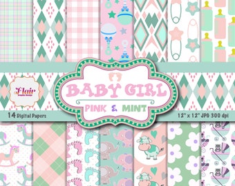 Pink Green Chevron and Argyle Digital Papers. Girl Golf Theme. - Etsy