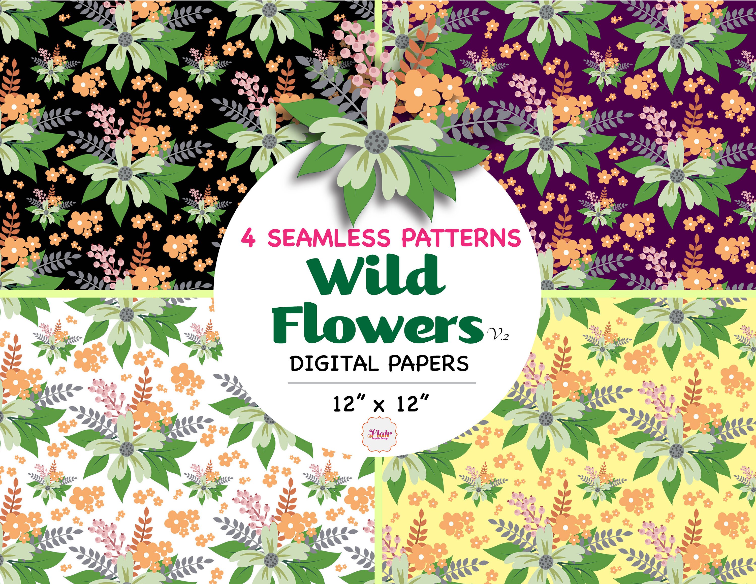 Hand Drawn Wild Flowers Seamless Patterns V2 Floral Patterns - Etsy Ireland