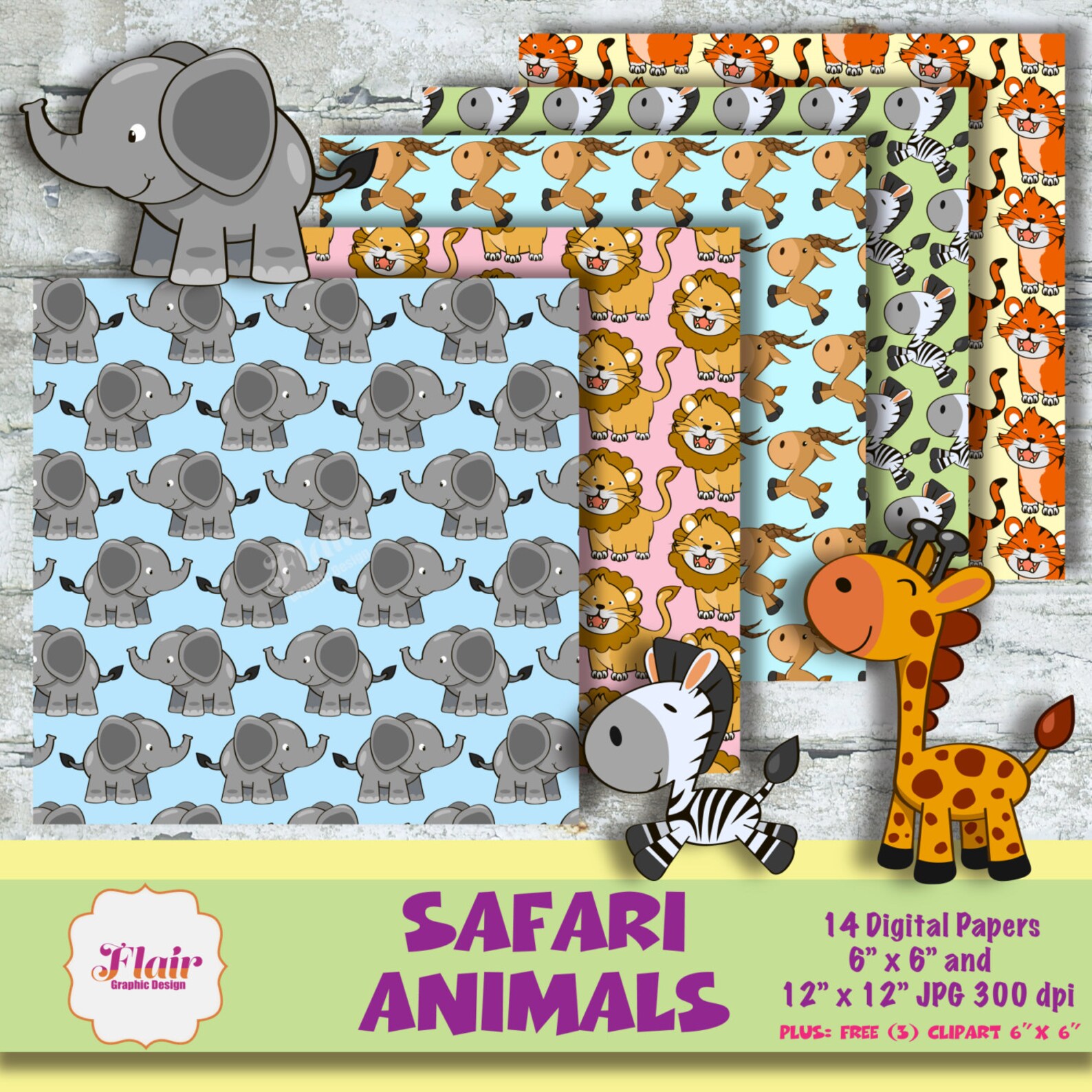 SAFARIANIMALS Digital Papers, Farm Animals Clipart, Cow, Pig, Horse ...