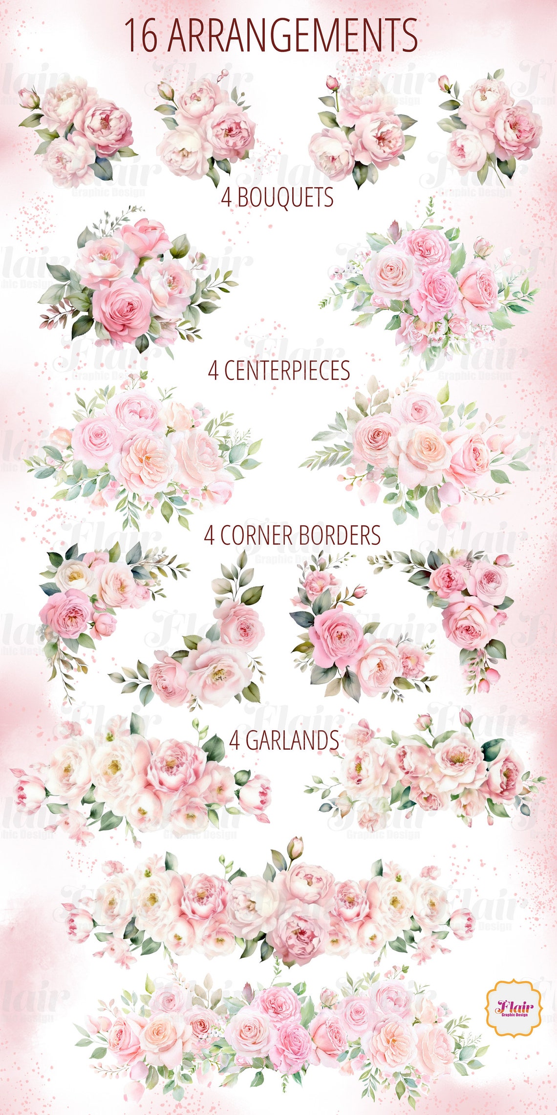 Watercolor Blush Pink Roses PNG, Spring Dusty Roses Floral Clipart ...