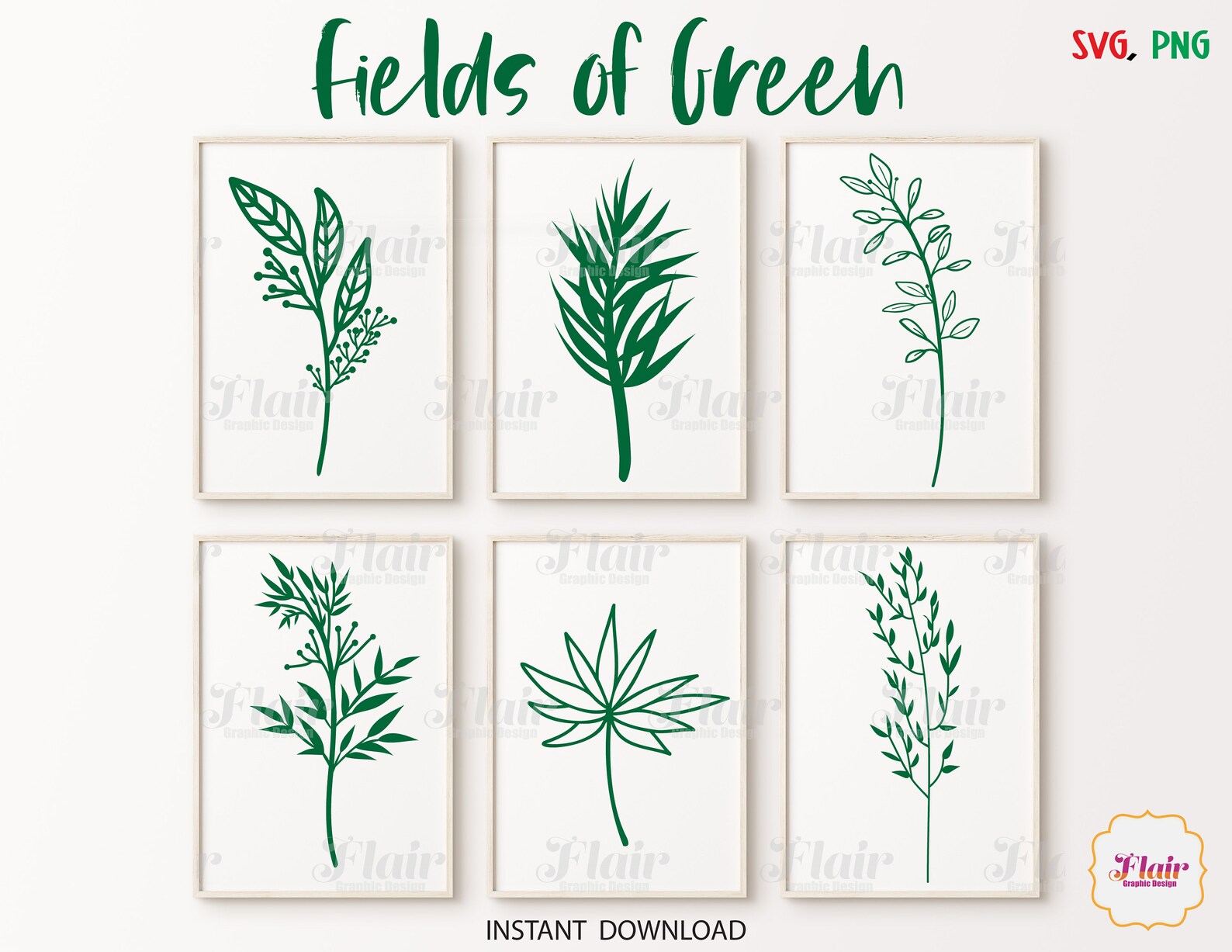 Fields of Green SVG,PNG Bundle, Greenery Svg, Hand Drawn Line Art Svg ...