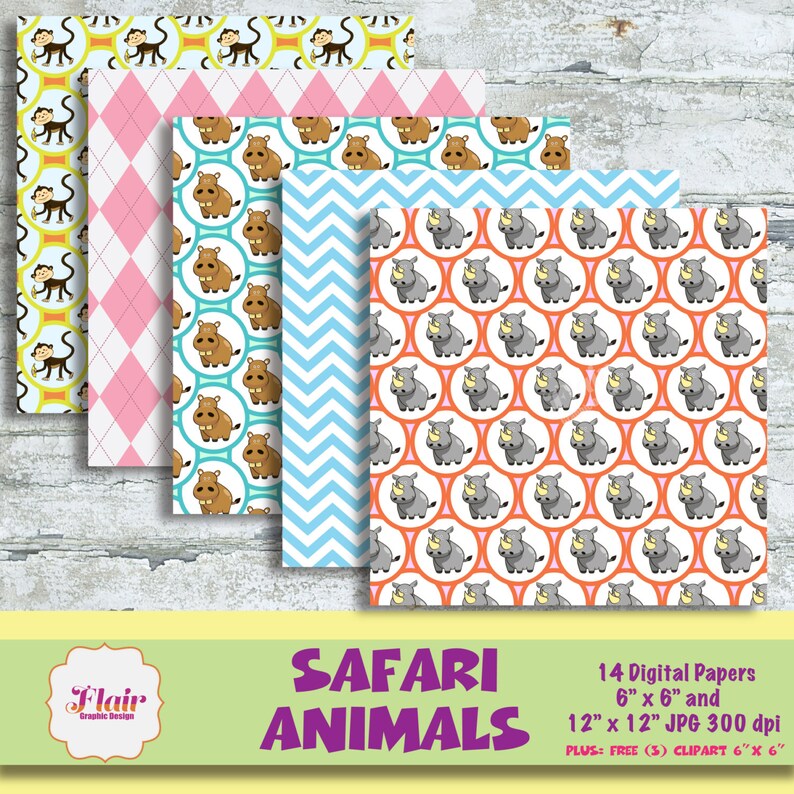 SAFARIANIMALS Digital Papers Farm Animals Clipart Cow Pig | Etsy