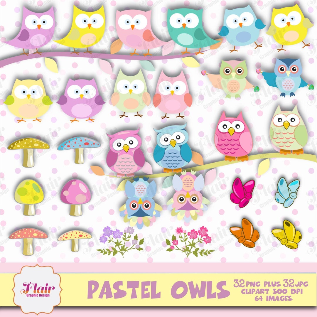 PASTEL OWLS Clipart, Bird Clipart, Cute Owls, Easter Birds Clipart ...