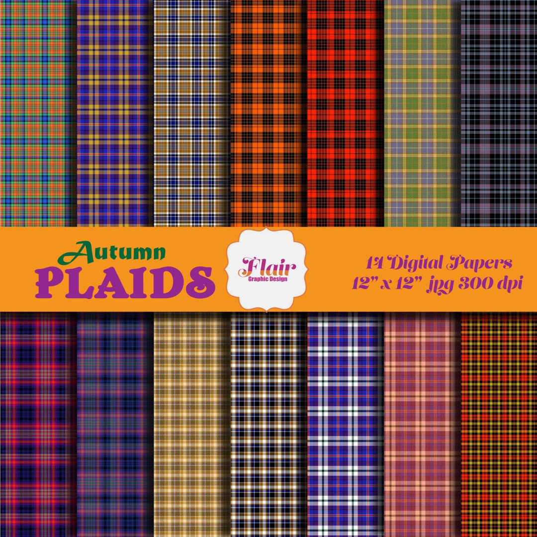 Autumn Plaids Digital Paper, Fall Colors, Halloween, Thanksgiving ...