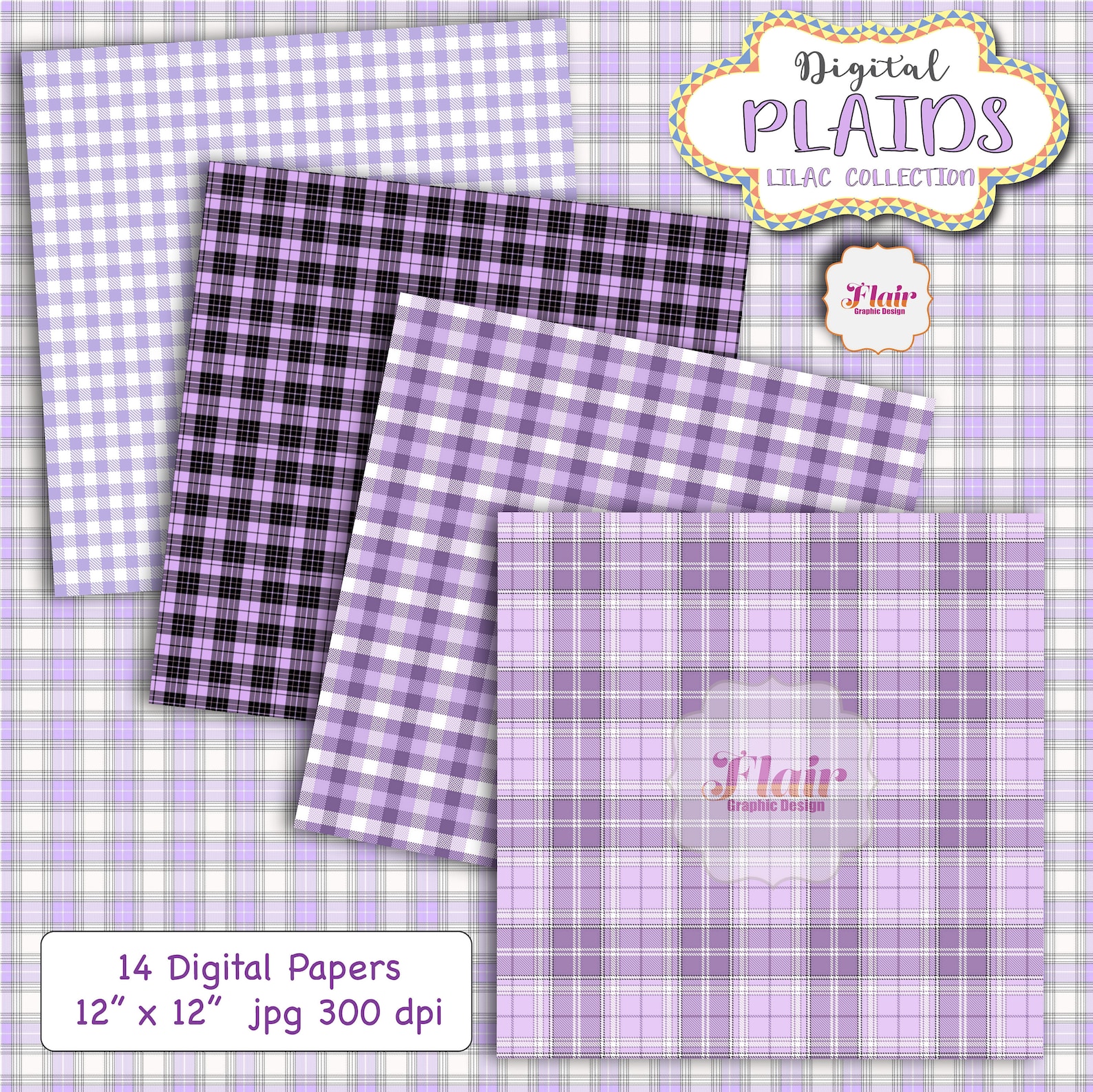 Lilac Digital Paper Lavender Checkered Gingham | Etsy