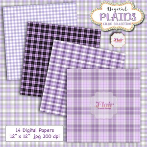 Lilac Digital Paper, Lavender, Checkered, Gingham, Scrapbooking, Baby ...