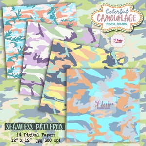 Colorful Camouflage Seamless Patterns in Pastel Colors, Army Papers ...