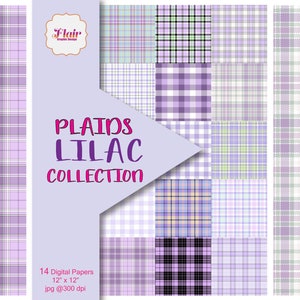 Lilac Digital Paper, Lavender, Checkered, Gingham, Scrapbooking, Baby ...