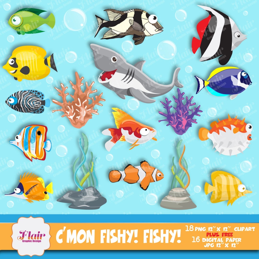 C'MON FISHY! Fishy! Digital Clipart and Digital Papers, Under the Sea ...