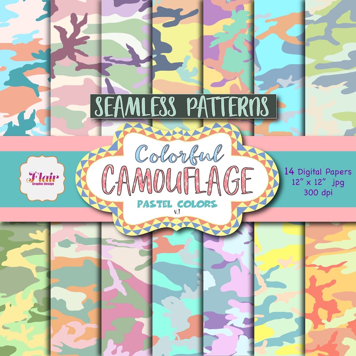 Colorful Camouflage Seamless Patterns in Pastel Colors Army - Etsy