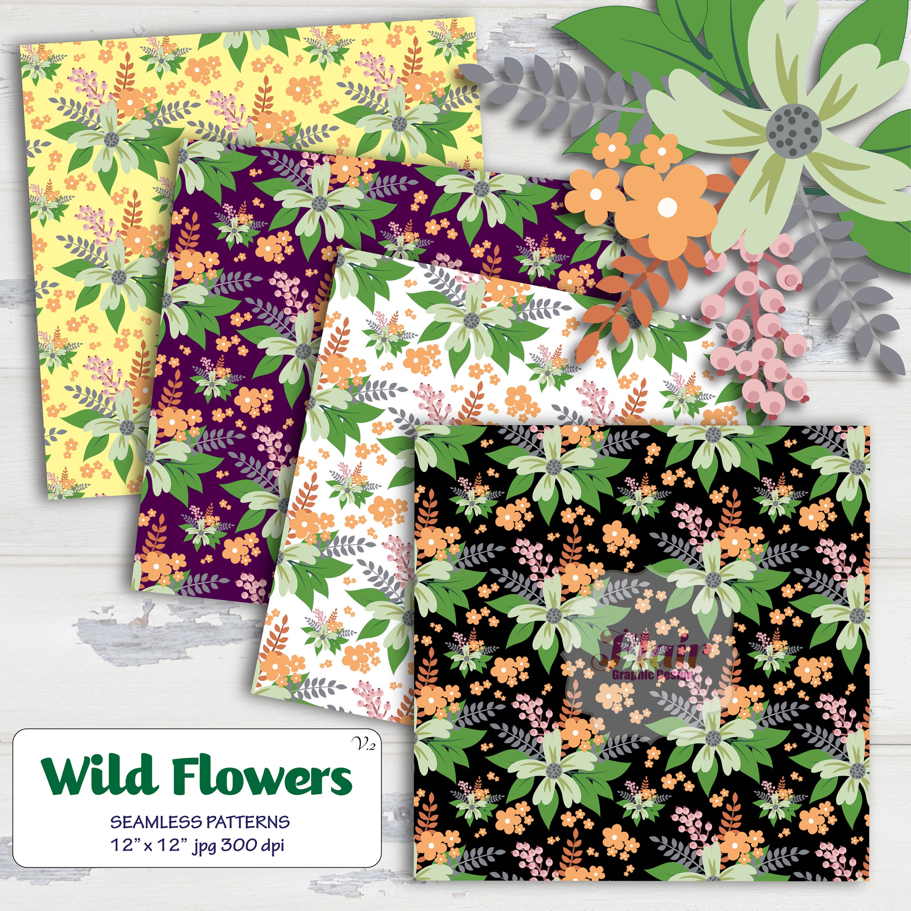 Hand Drawn Wild Flowers Seamless Patterns V2 Floral Patterns - Etsy Ireland