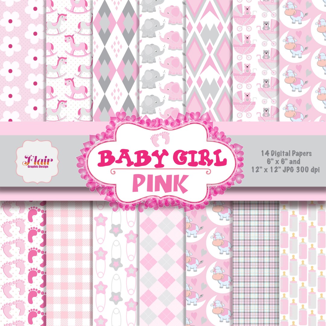 Baby Girl Digital Papers, It's a Girl, Newborn Baby, Animals Papers ...
