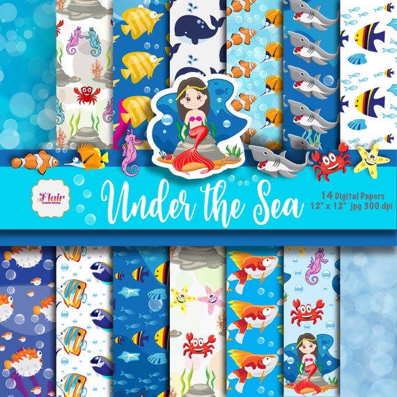 Under The Sea Digital Papers Mermaid Papers Fish Ocean | Etsy