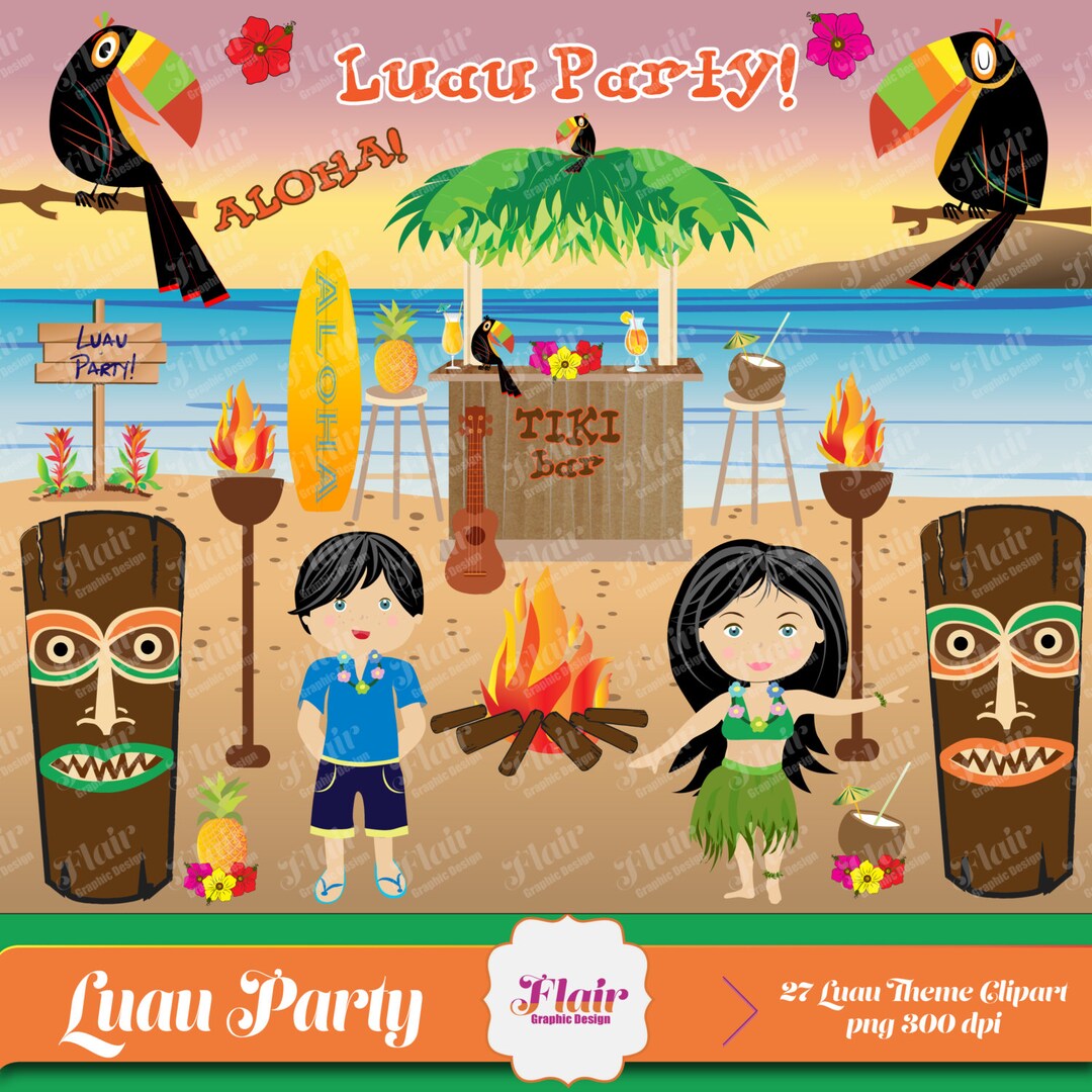 Aloha!!! LUAU PARTY Theme Digital Clipart, Hula Girl, Hula Boy, Aloha ...