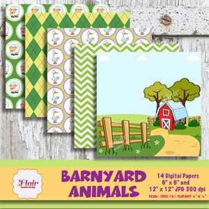 BARNYARD ANIMALS Digital Papers, Farm Animals Clipart, Cow, Pig, Horse ...