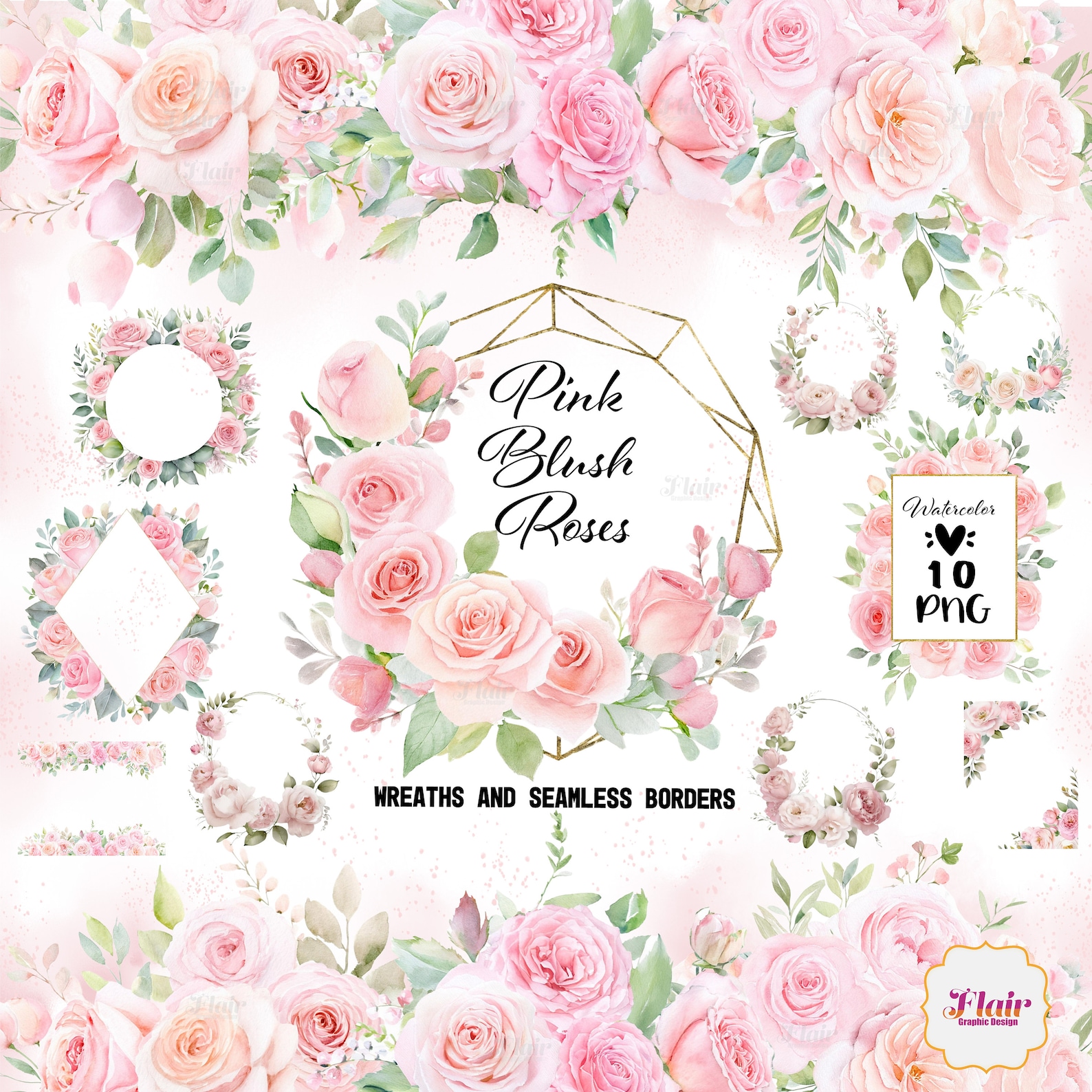 Watercolor Blush Pink Roses PNG, Spring Dusty Roses Floral Clipart ...