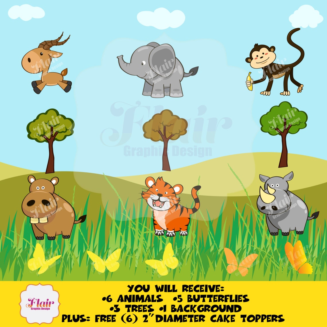 JUNGLE ANIMALS Clipart, Baby Animals, Safari Clipart, Zoo Animals ...