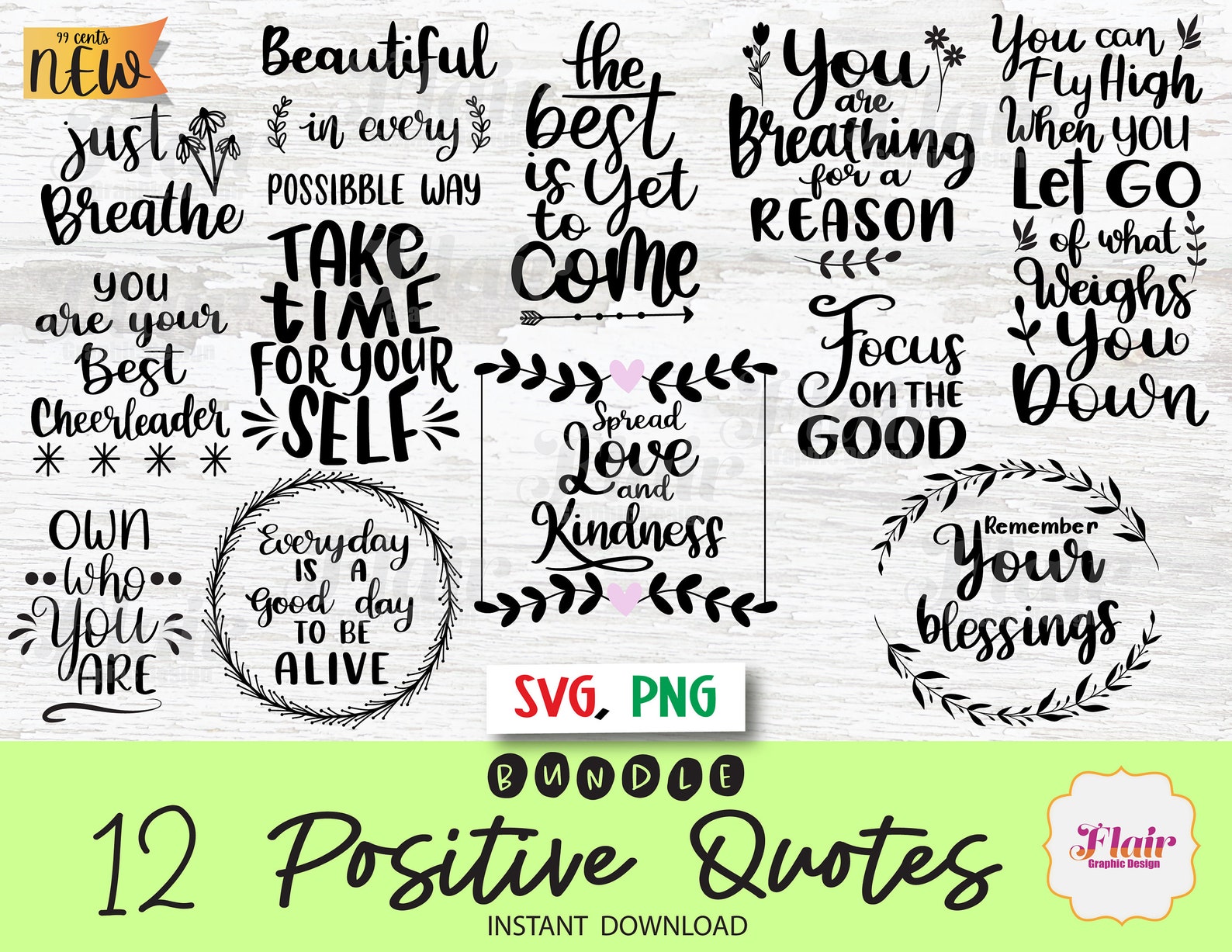 Positive Quotes SVG PNG Bundle Digital Clipart Inspirational - Etsy