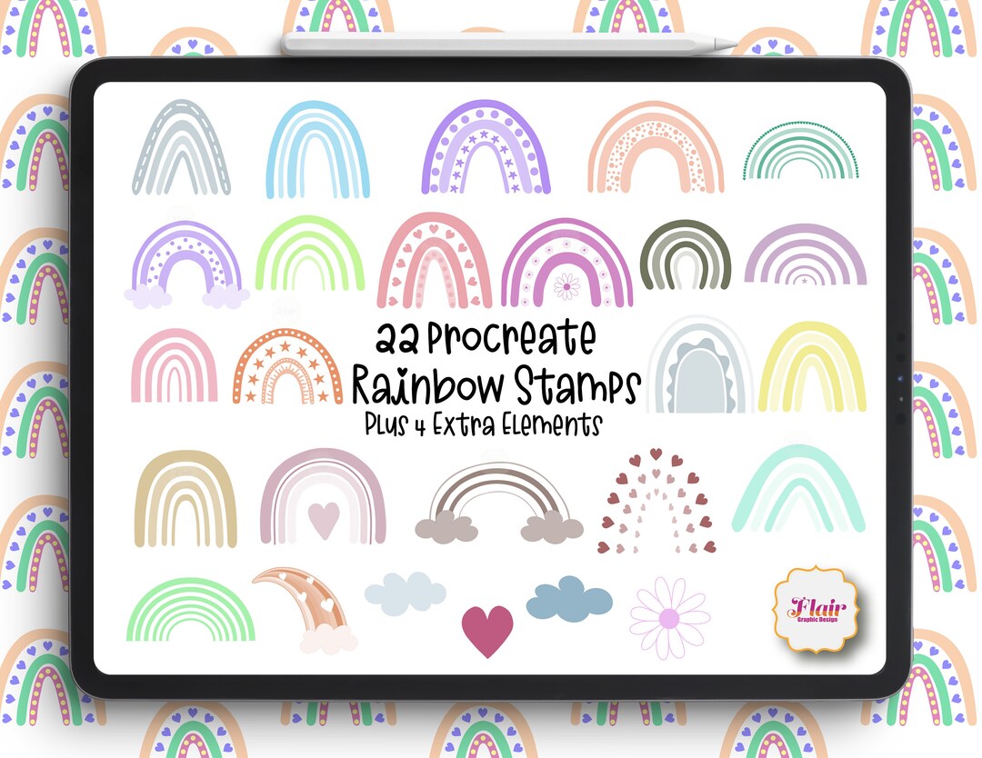 Rainbow Stamps for Procreate, Pastel Colors, Doodle Brushes, Abstract ...