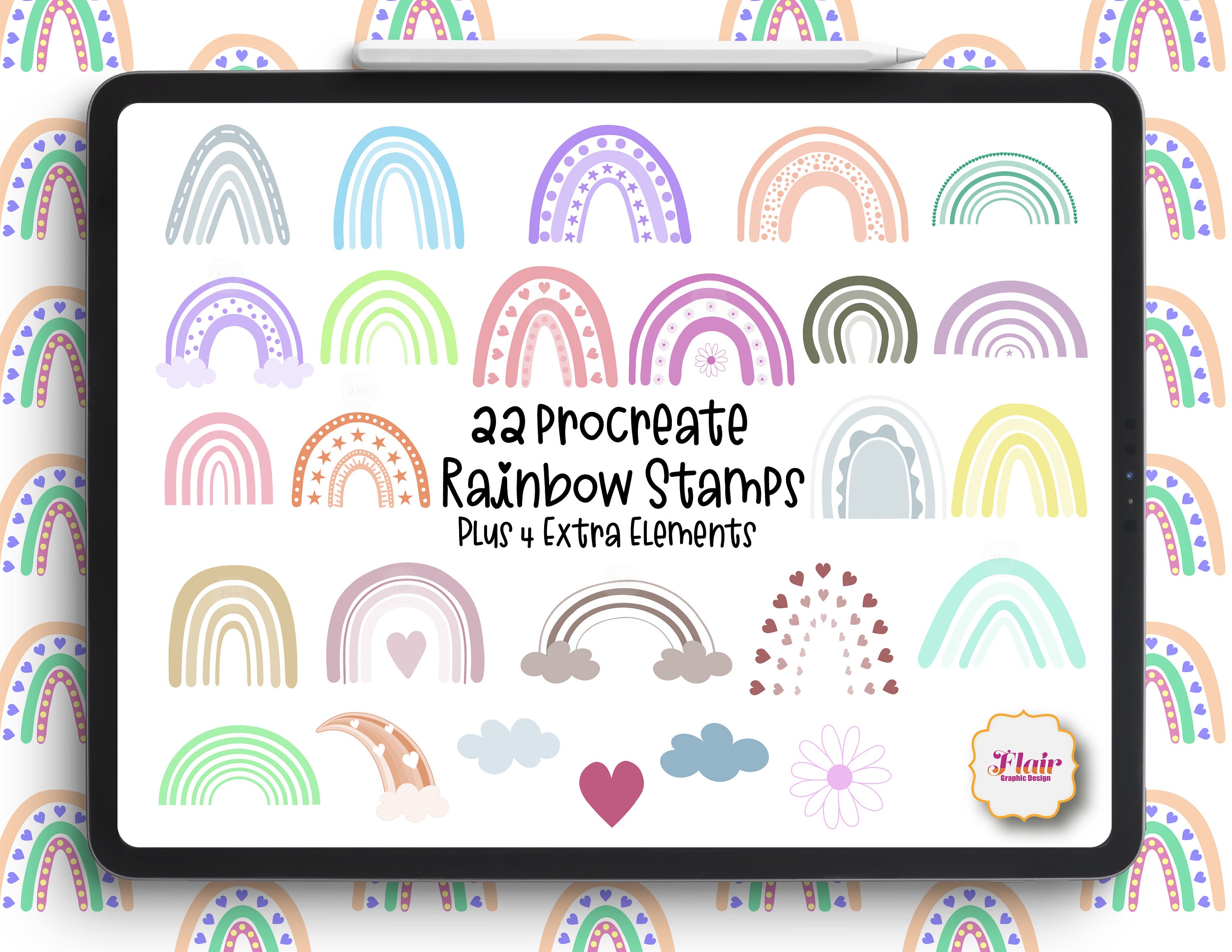 Rainbow Stamps for Procreate Pastel Colors Doodle Brushes | Etsy