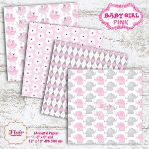 Baby Girl Digital Papers, It's a Girl, Newborn Baby, Animals Papers ...