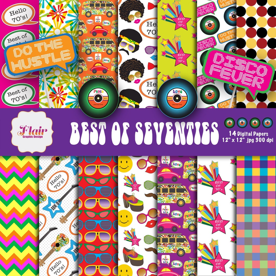 70's Digital Papers, Hippie Papers, 1970, Retro, Photo Booth Props ...
