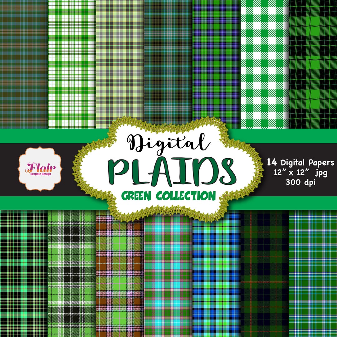 Green Plaids Digital Paper, Spring Colors, Green Earth Day, Christmas ...