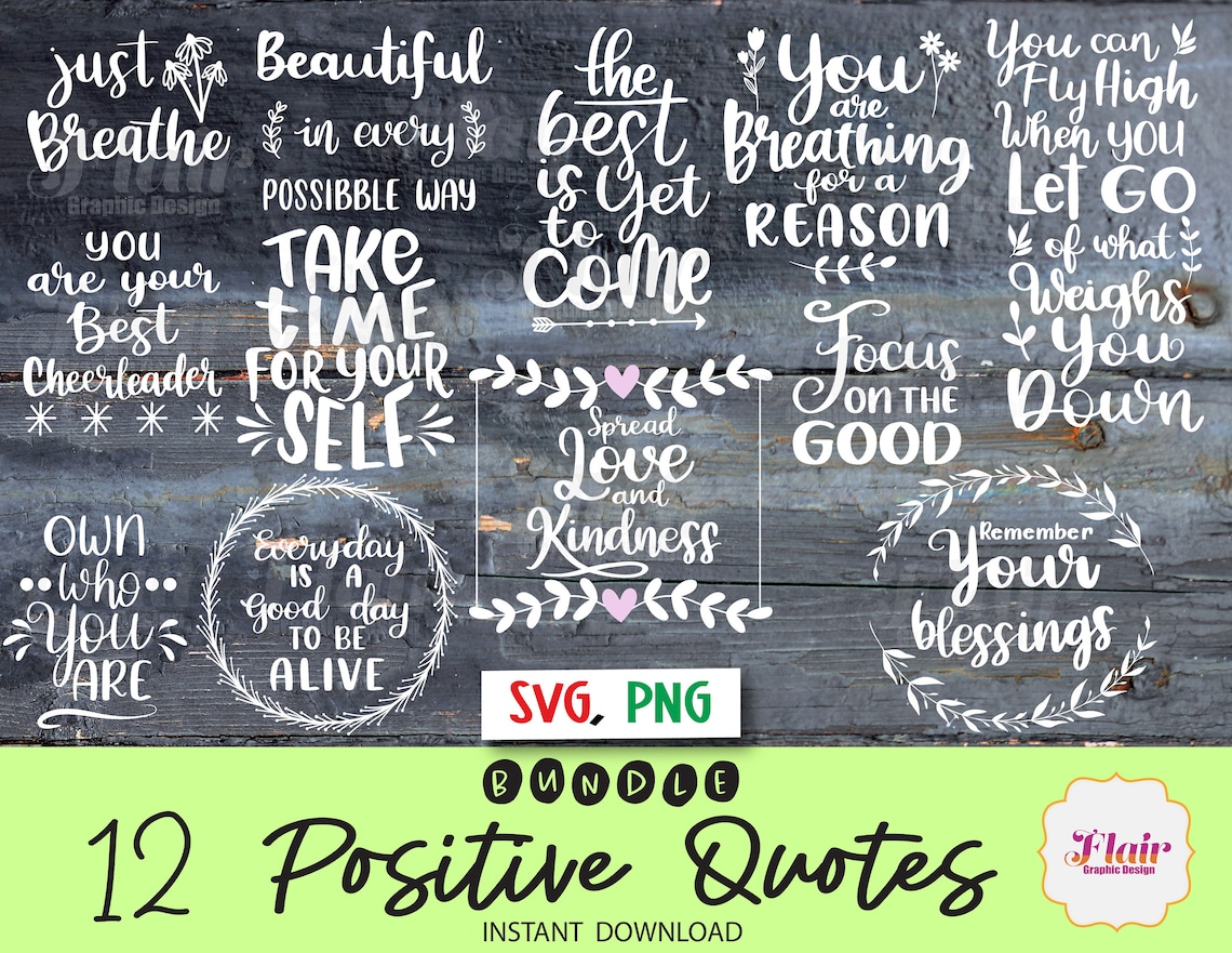 Positive Quotes SVG PNG Bundle Digital Clipart Inspirational - Etsy