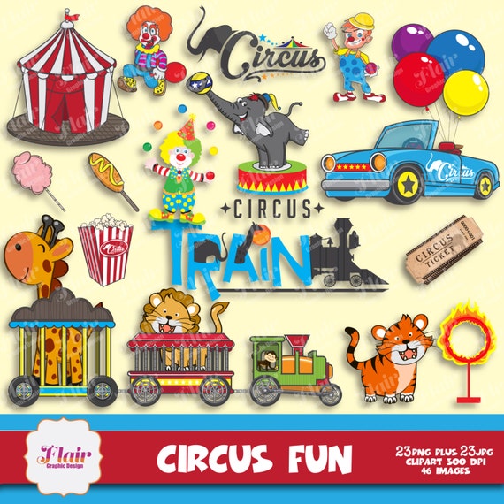 CIRCUS FUN Digital Clipart Fun Clowns Train Animals | Etsy