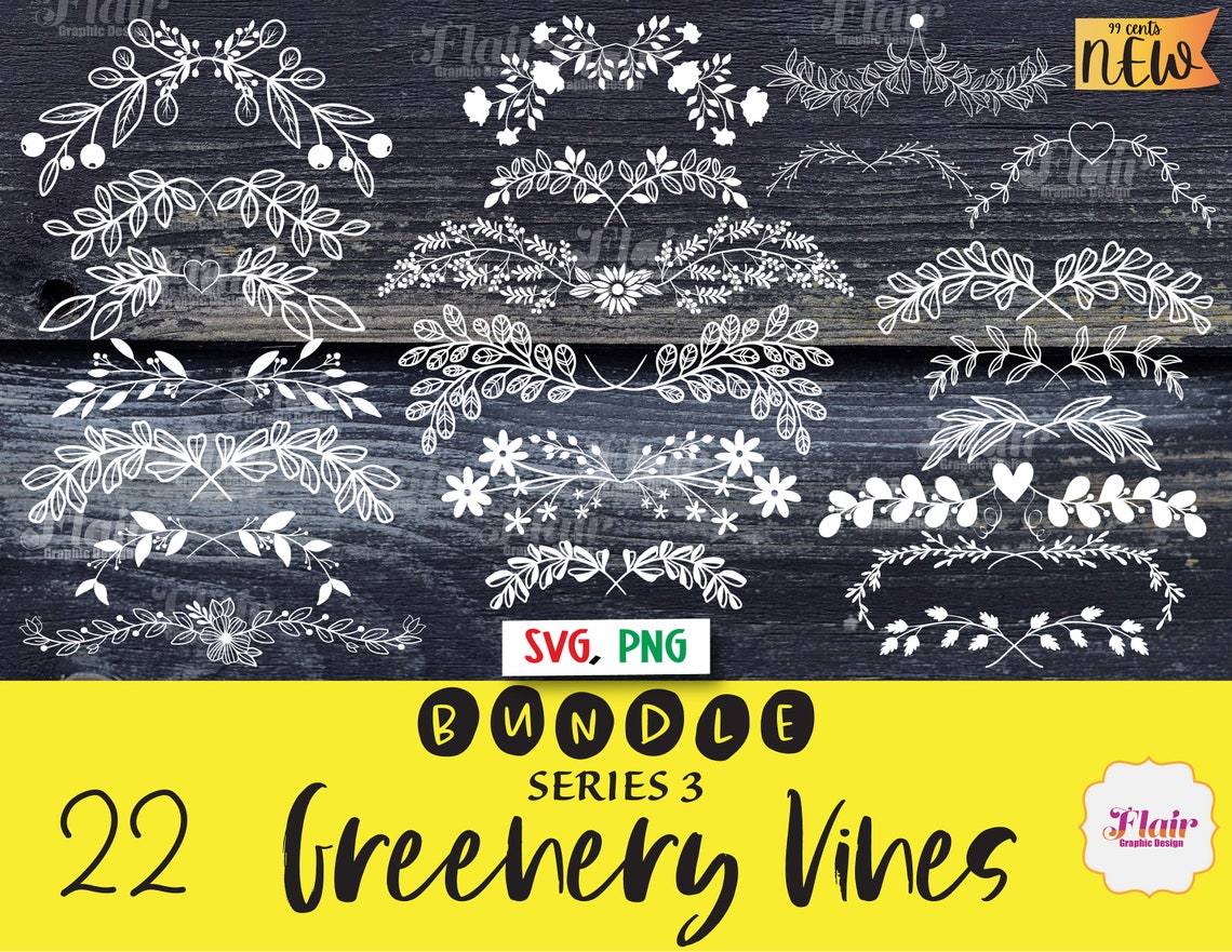 Greenery Vines Bundle S3 SVG, PNG, Hand Drawn Leaves Svg, Leaf Divider ...