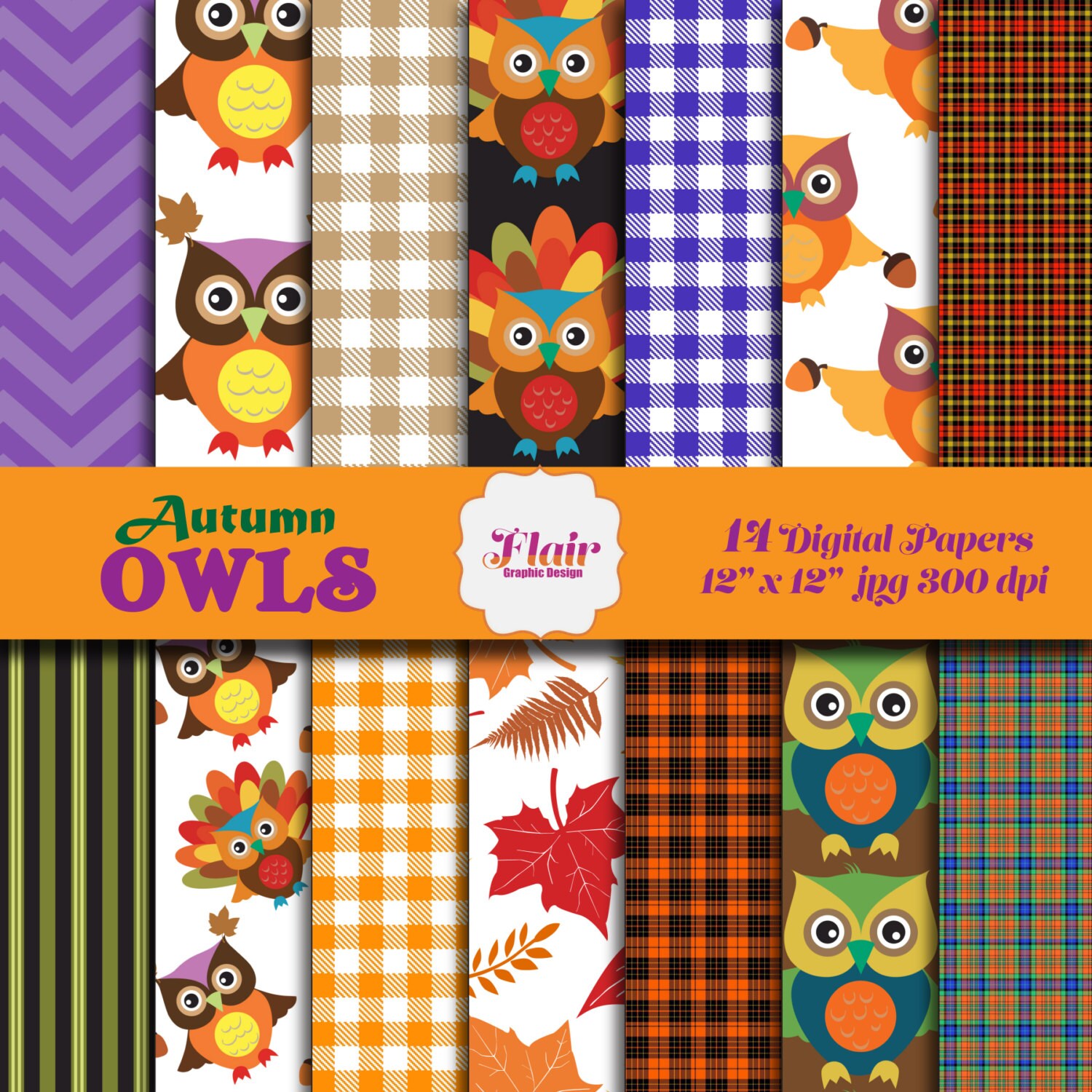 AUTUMN OWLS Digital Paper, Fall Colors, Halloween, Hoots, Fall Owls ...