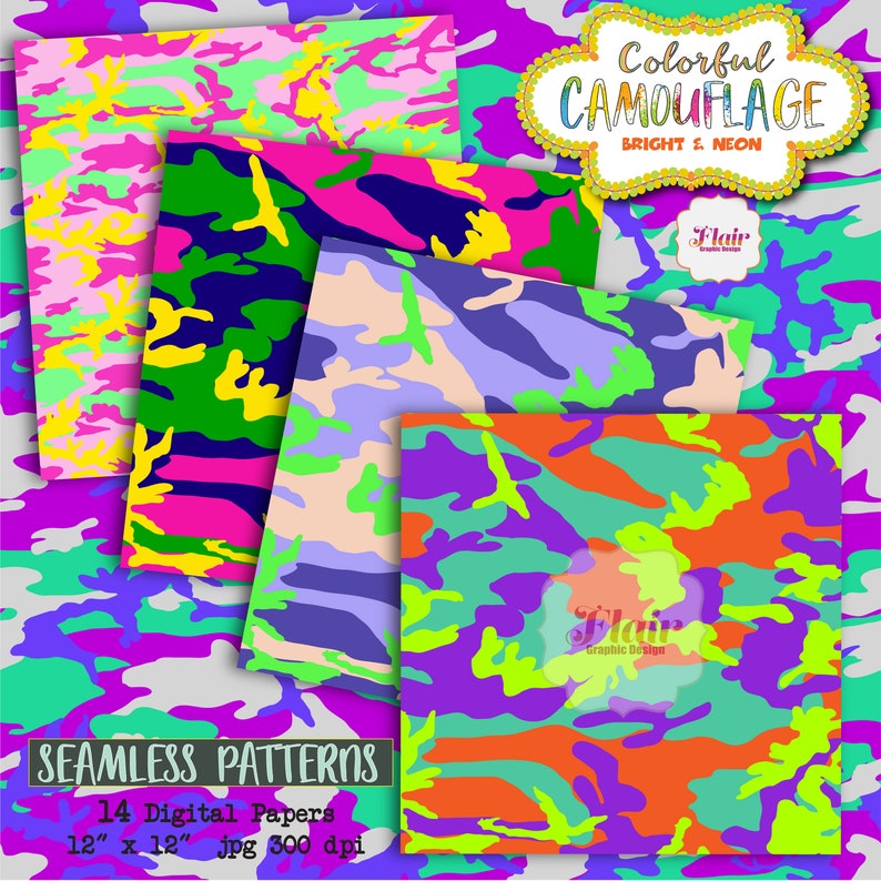 Colorful Camouflage Seamless Patterns in Bright and Neon - Etsy