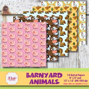 BARNYARD ANIMALS Digital Papers, Farm Animals Clipart, Cow, Pig, Horse ...