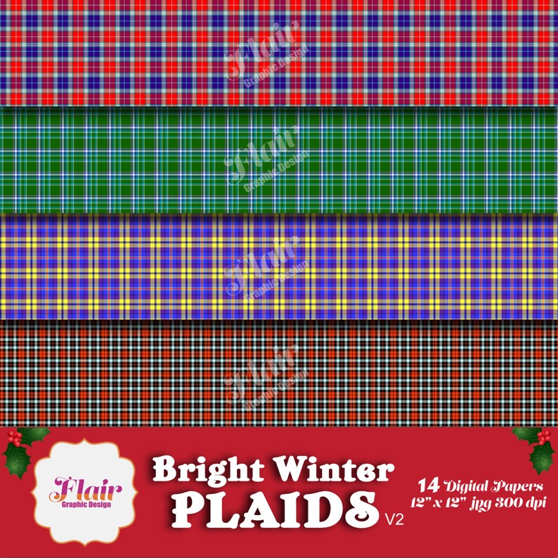 BRIGHT WINTER PLAIDS Digital Paper Winter Colors Christmas - Etsy