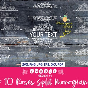 Roses Split Monograms SVG, PNG, DXF Bundle Series 1, Teacher's Monogram ...