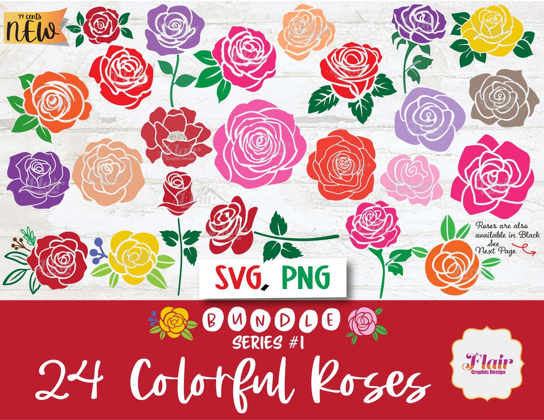 Colorful Roses SVG, PNG Bundle Digital Clipart, Spring Flowers Svg ...